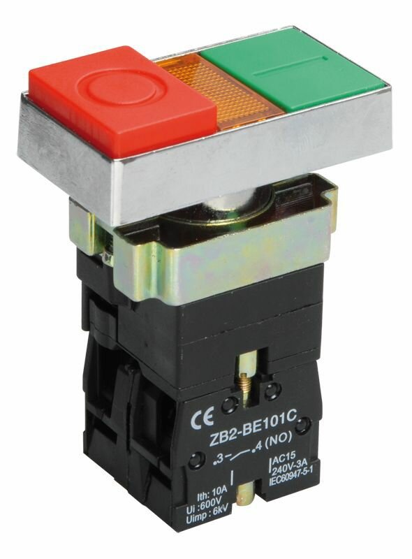 Кнопка LAY5-BW8465 "I-O" 1НО сдвоенная с подсветкой KARAT IEK BBD40-BW-K51