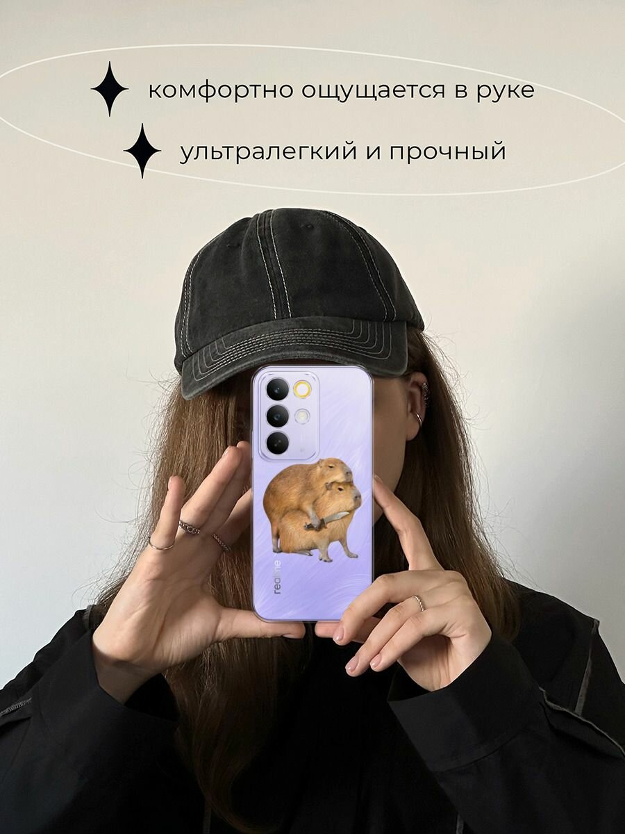 Чехол на Realme C85 / Реалми C85 с принтом Капибара с ножом, прозрачный — фото 1