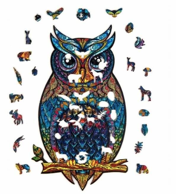 Деревянный пазл для детей и взрослых Unidragon, красочная милая сова,650 элемента 4640157450110