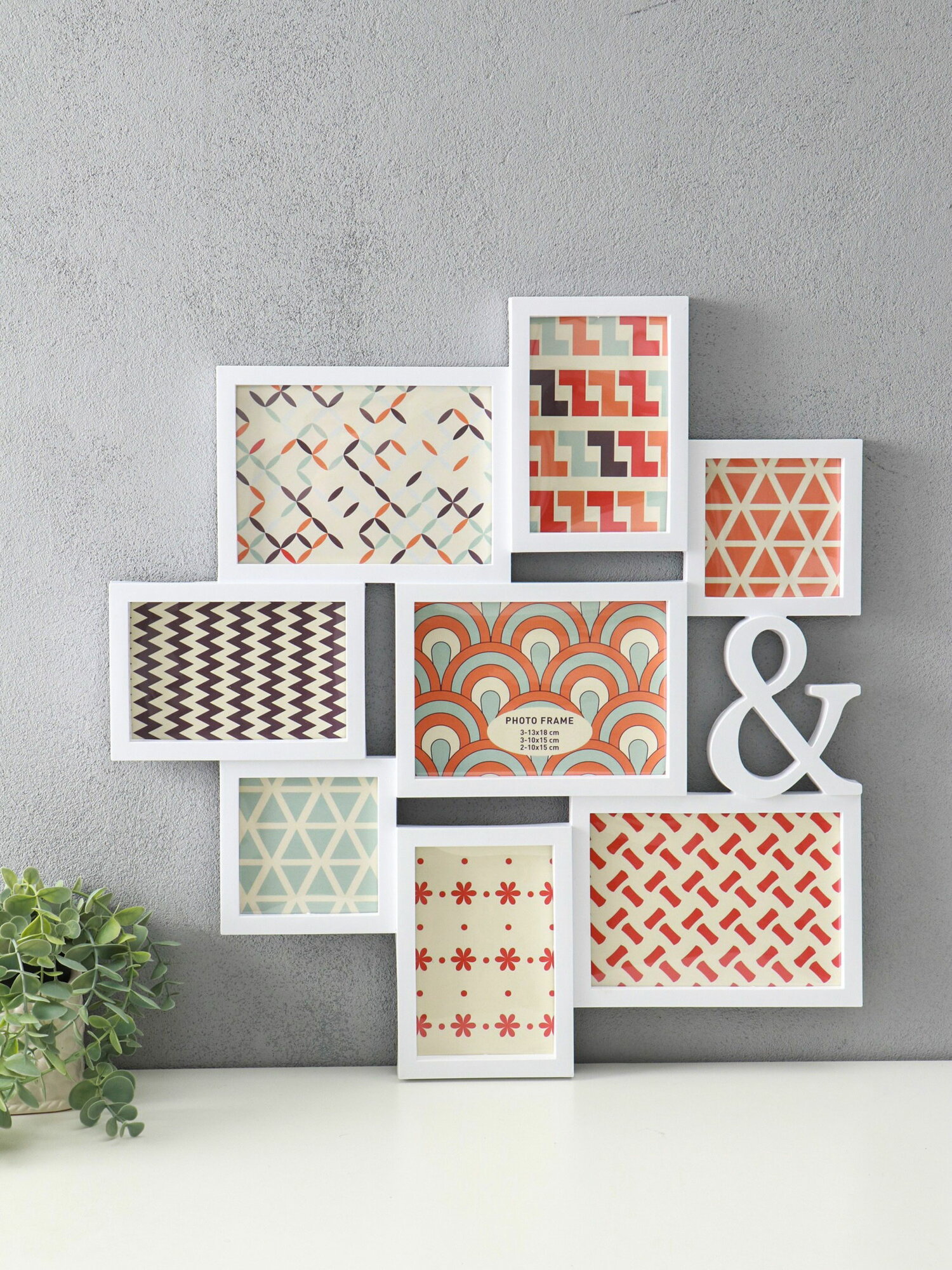 Фоторамка - коллаж на 8 фото 10x10 см, 10x15 см, 13x18 см "Значок", белая, 50.5x51.5x2 см