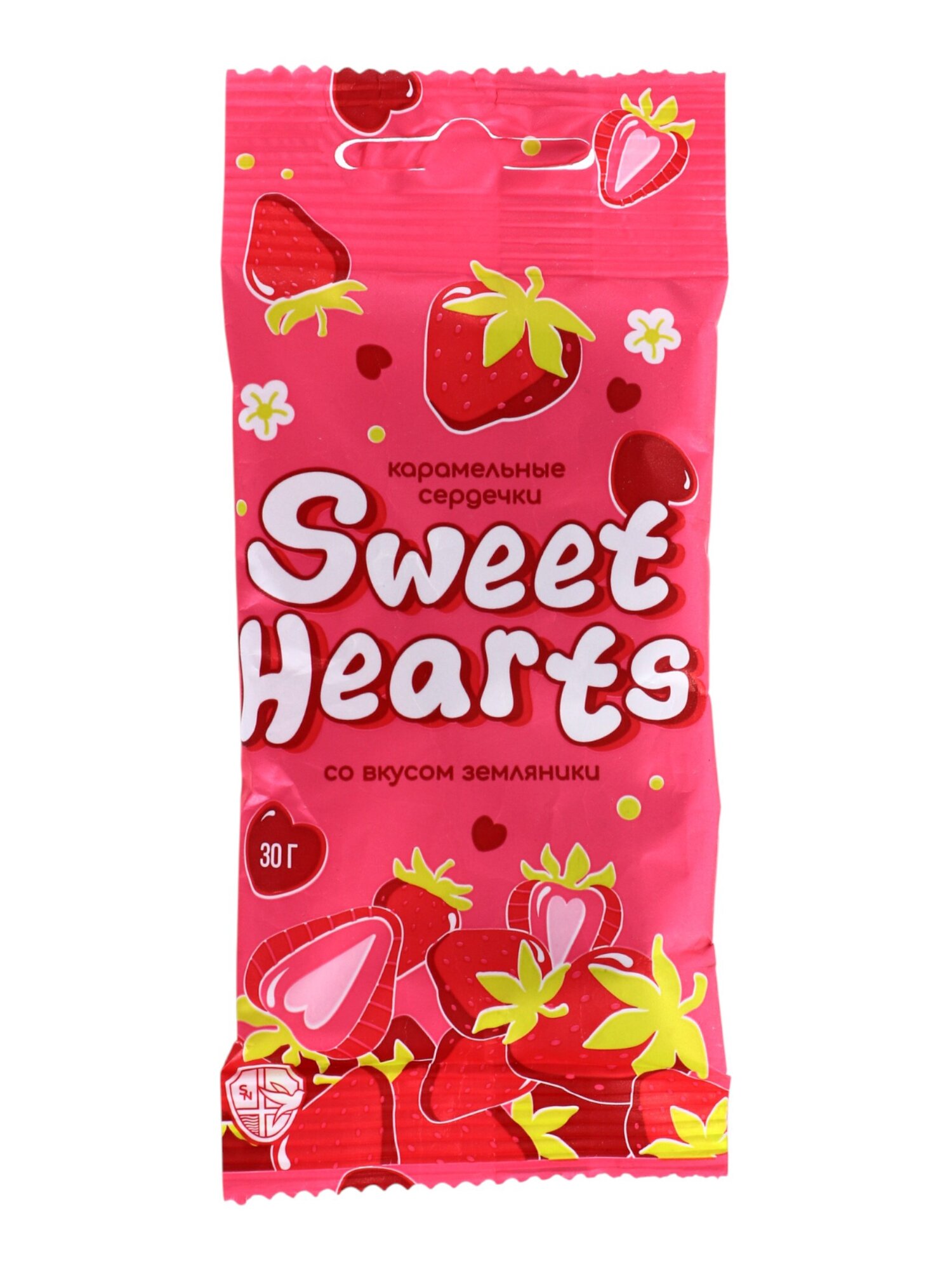 Карамель леденцовая фигурная Sweet Ness флоупак "Sweet Hearts" со вкусом земляники, 30г
