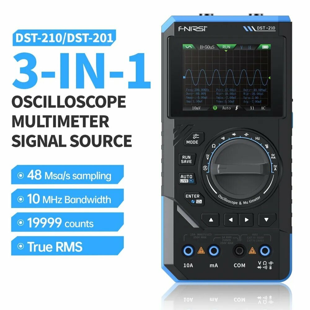 Цифровой мультиметр FNIRSI DST-201 3-в-1, осциллограф и источник сигнала, 19999 отсчетов, полоса пропускания 1 МГц, частота дискретизации 5 МСА/с, Портативный инструмент электрика