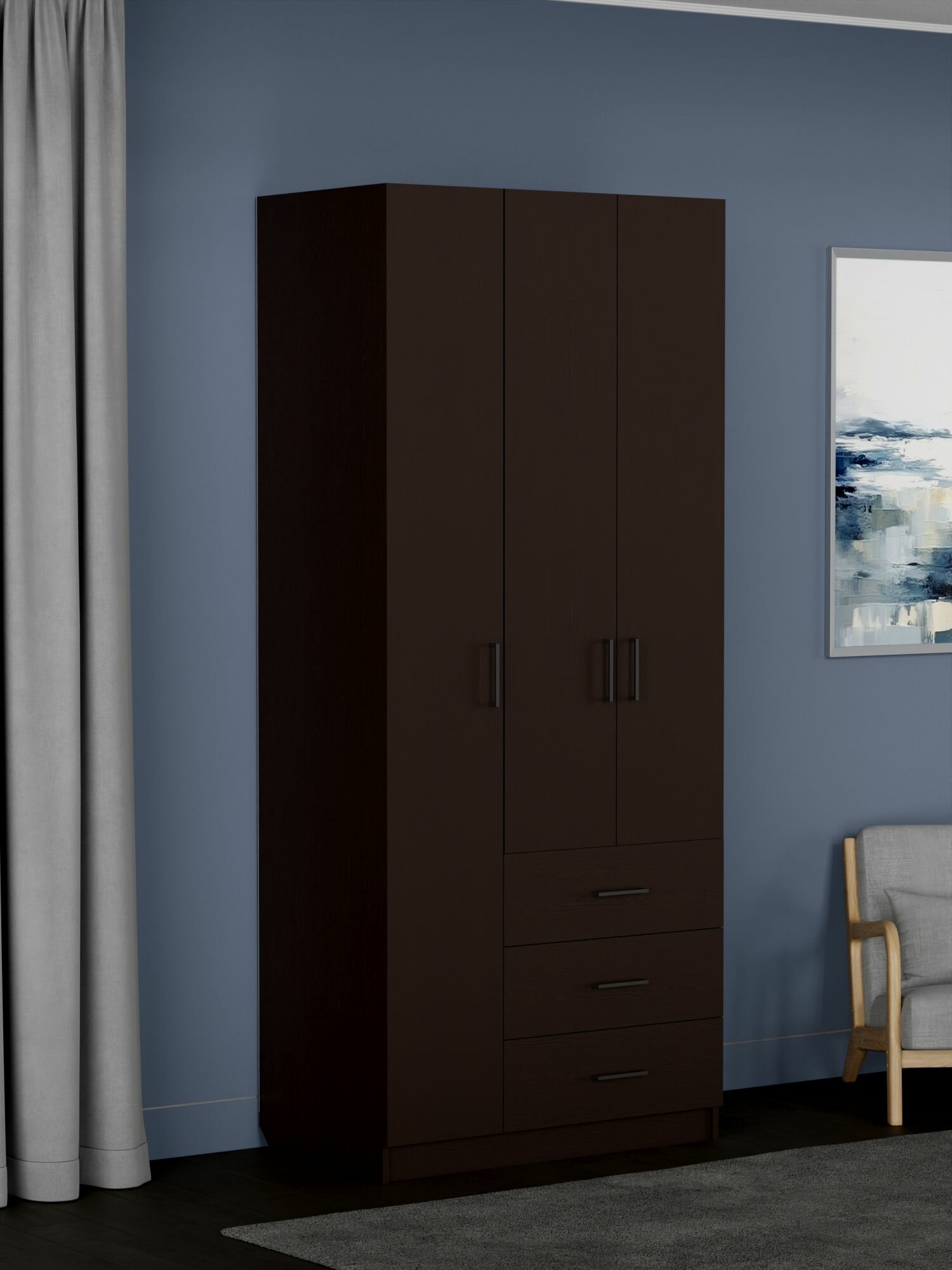InHouse Шкаф распашной ШК-3/5 Венге 90х52х210, фасады ЛДСП