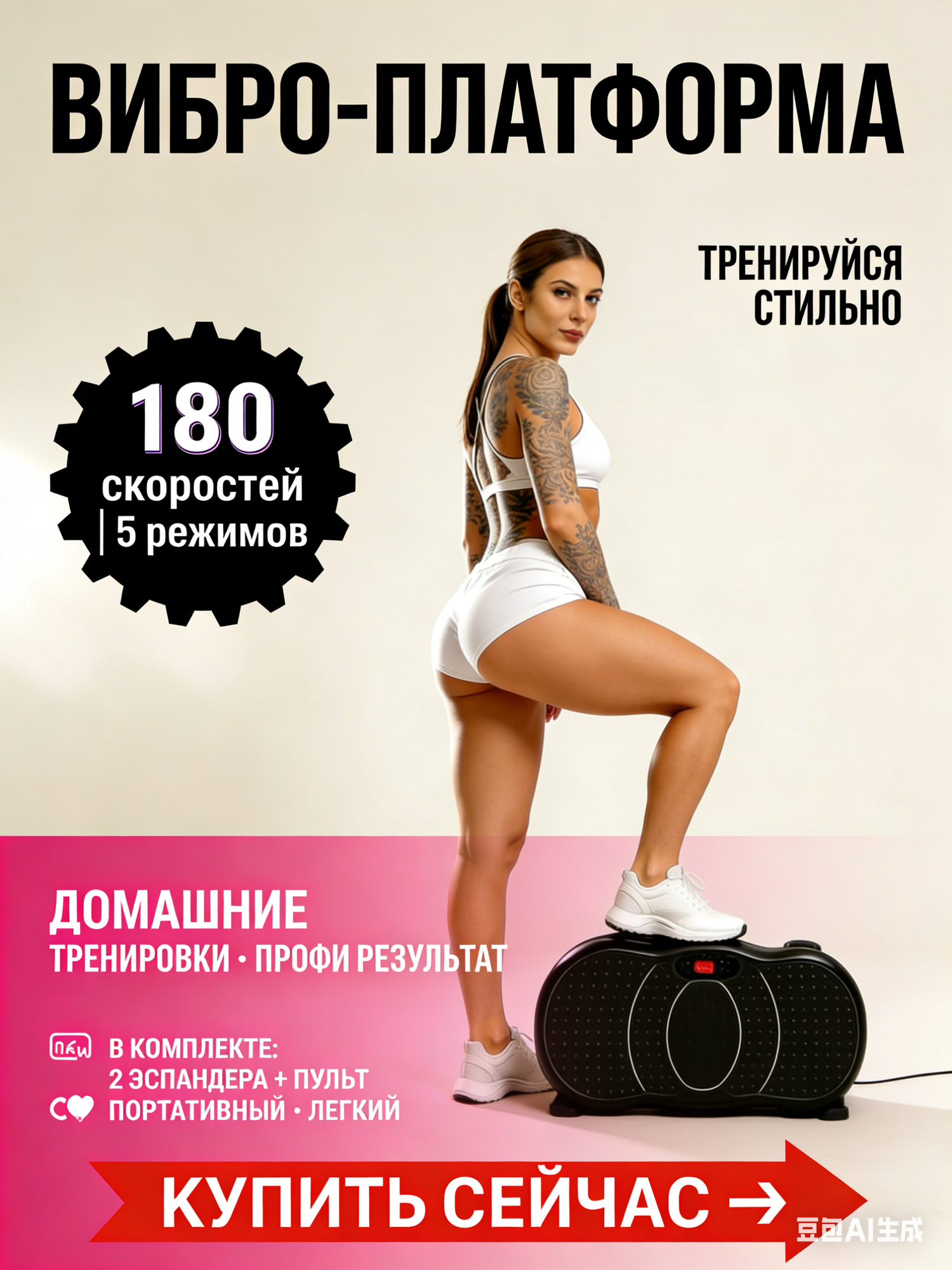 Виброплатформа для похудения, тренажёр для занятий дома, 99 скоростей, эспандеры 2 шт, черный с Bluetooth