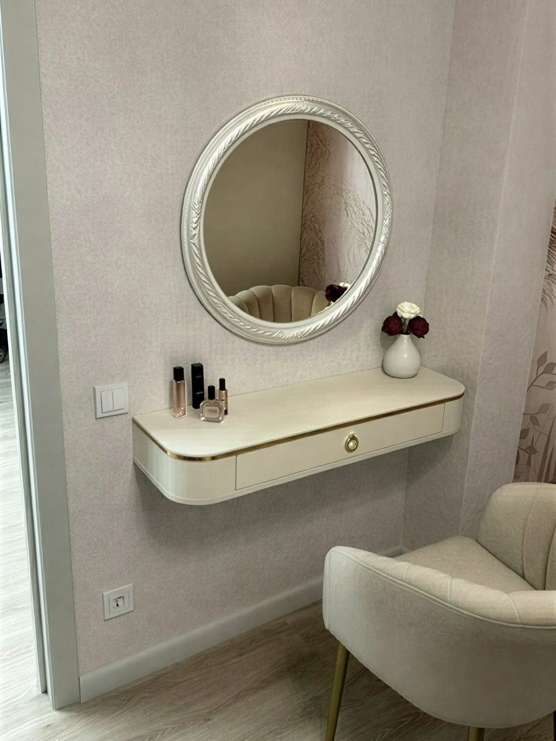 Консоль подвесная туалетный столик подвесной полукруглый бежевый