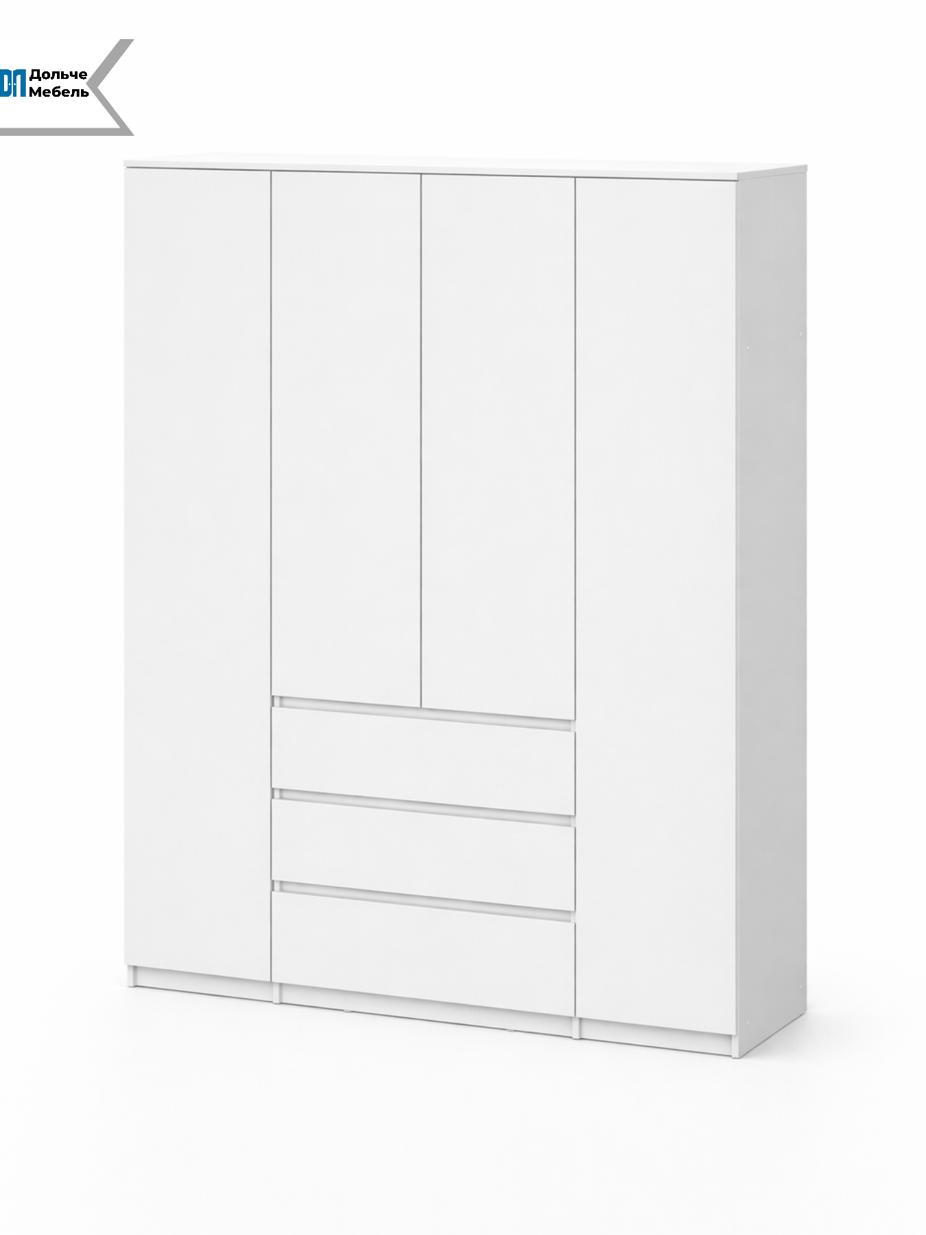 Шкаф для одежды и белья четырехстворчатый Денвер (Серия 2) 160 см в спальню и прихожую, цвет белый