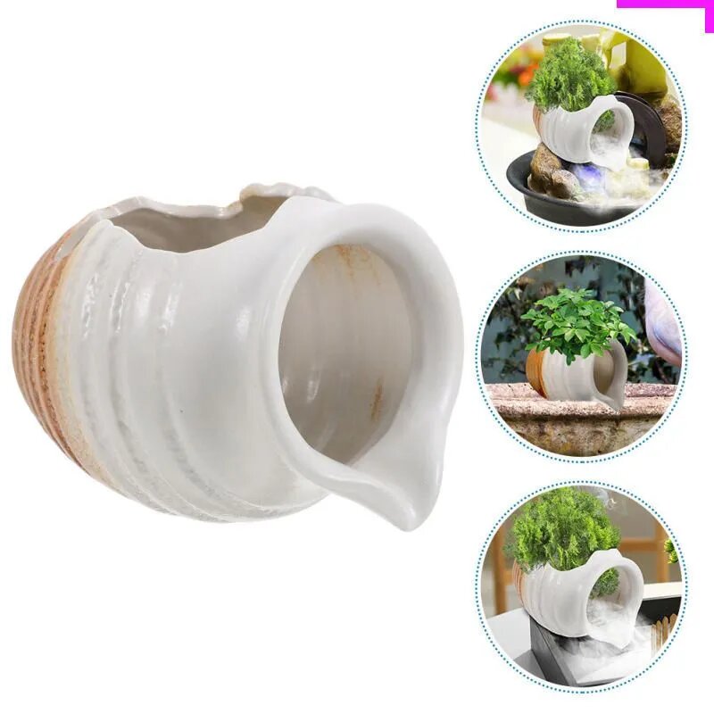 Фонтан настольный керамический белый в виде кувшина для сада и дачи