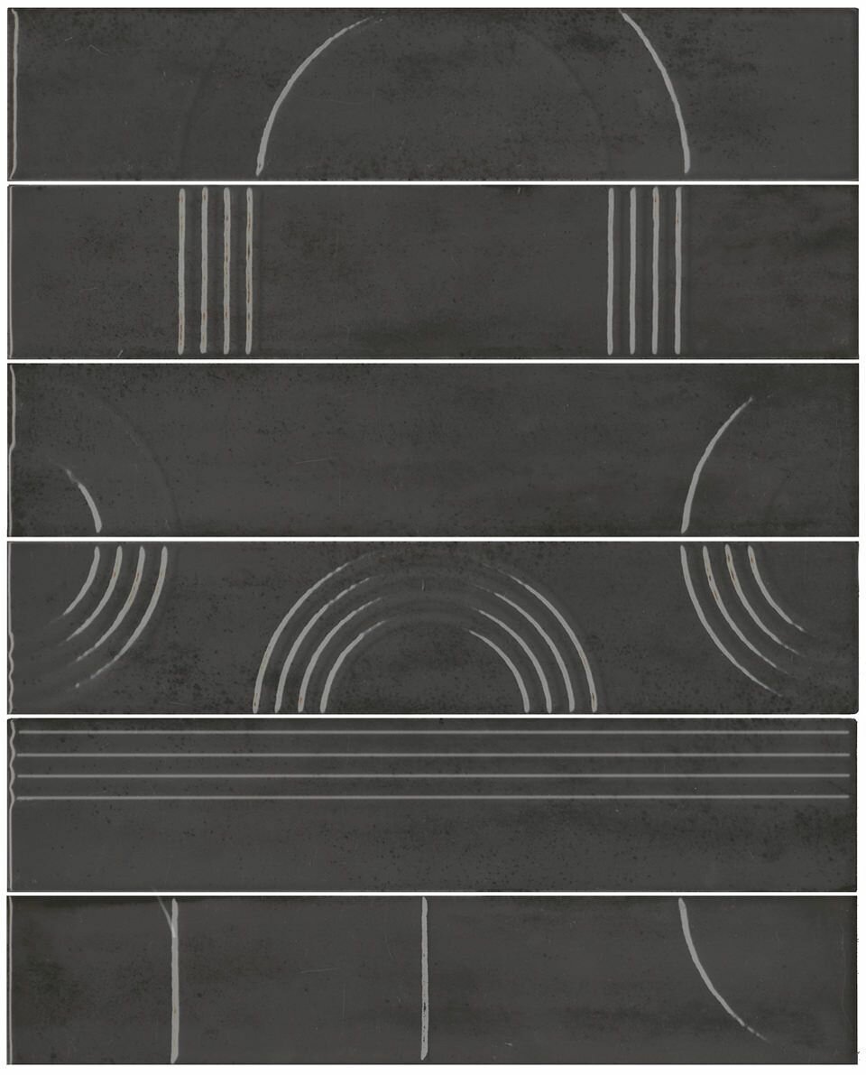 KERAMA MARAZZI Плитка Мажорель чёрный из 6 частей глянц 36x28,5 10 мм арт. KMP3STA009RN6X (цена за 1 шт)
