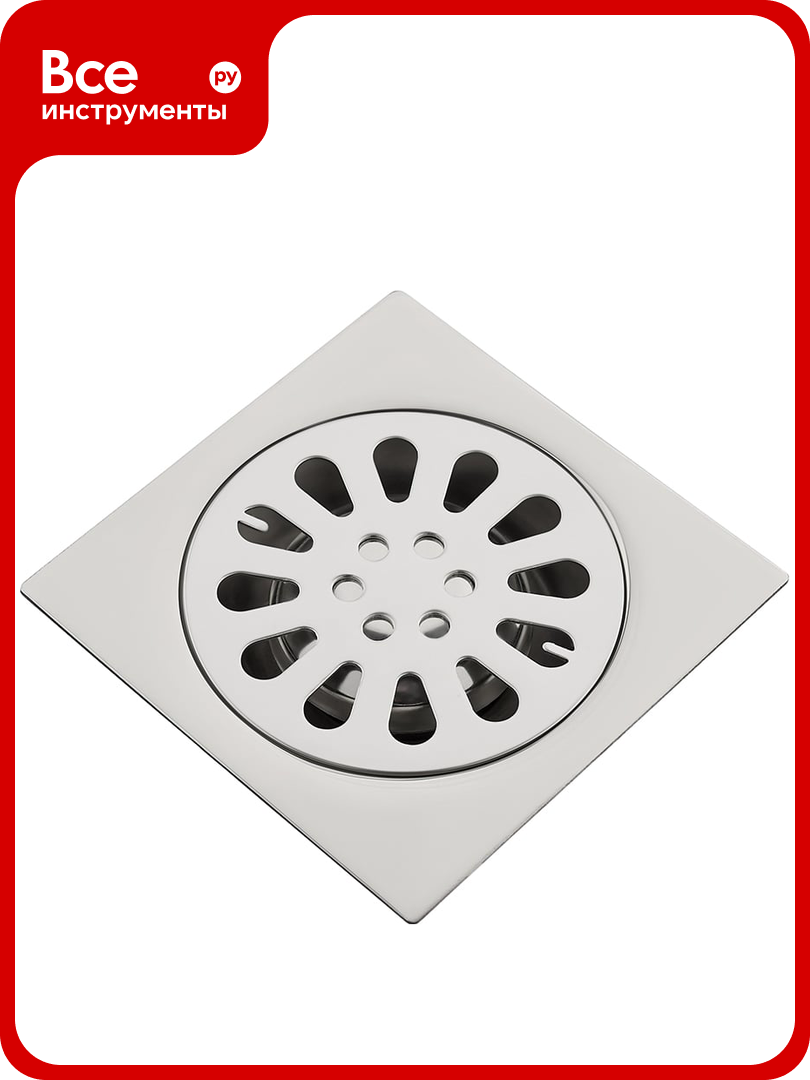 Трап СоюзКран 100х100 мм, вертикальный, с защитой от запахов, внеш/внутр d=40/37 мм, нержавеющая сталь, хром 565-129