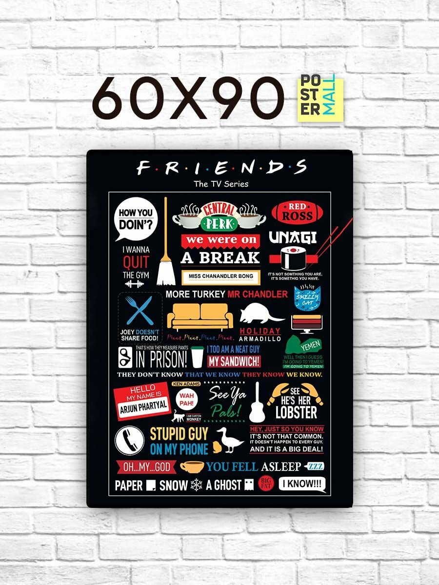 Постер для интерьера на стену (60х90 см) Сериал Друзья (Friends) Цитаты
