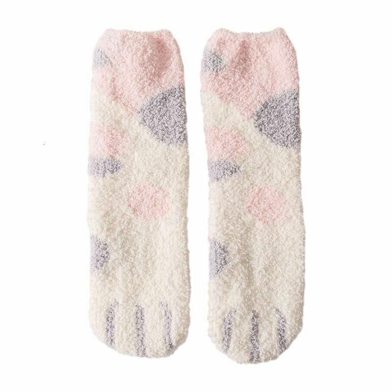 Мягкие носки с кошачьими лапками, - Розовый и белый цвет