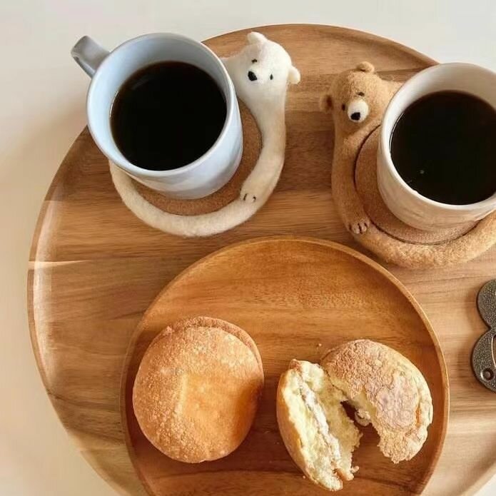 Подставки под стаканы ручной работы из шерстяного войлока в виде кошки, панды, медведя, поделки из шерстяного войлока для начинающих, готовые плюшевые подставки.