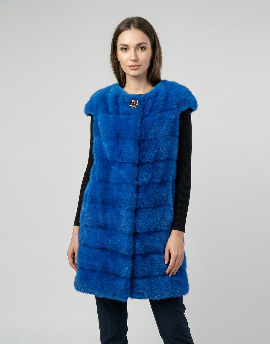 Жилет из меха норки SSFZ FUR, размер 44 (S), синий