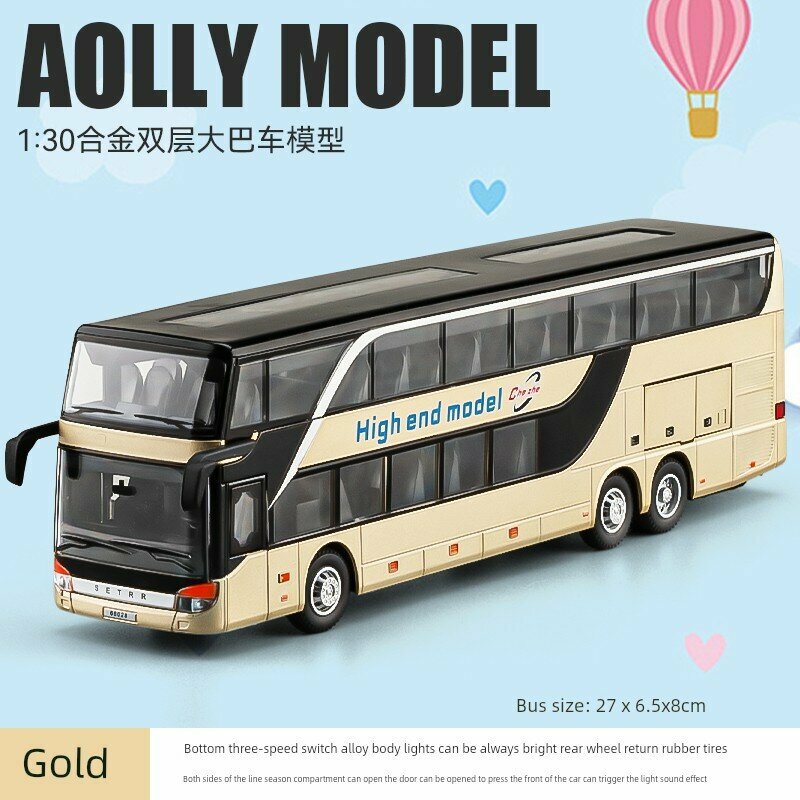 Двухэтажный деловой автобус для мальчиков, золотой, модель автобуса с светофором