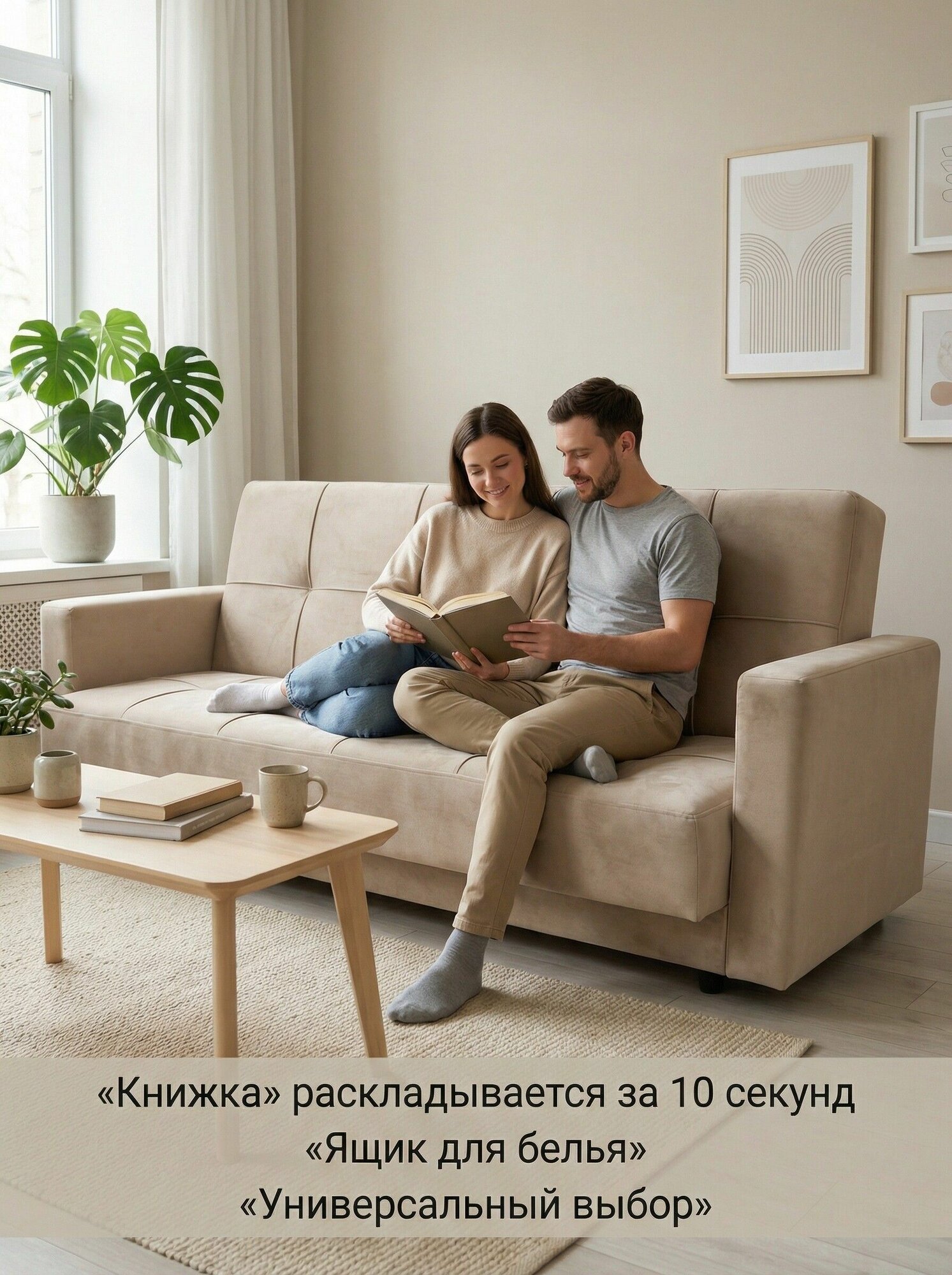 Диван-кровать Жасмин книжка, микровелюр Барс, бежевый