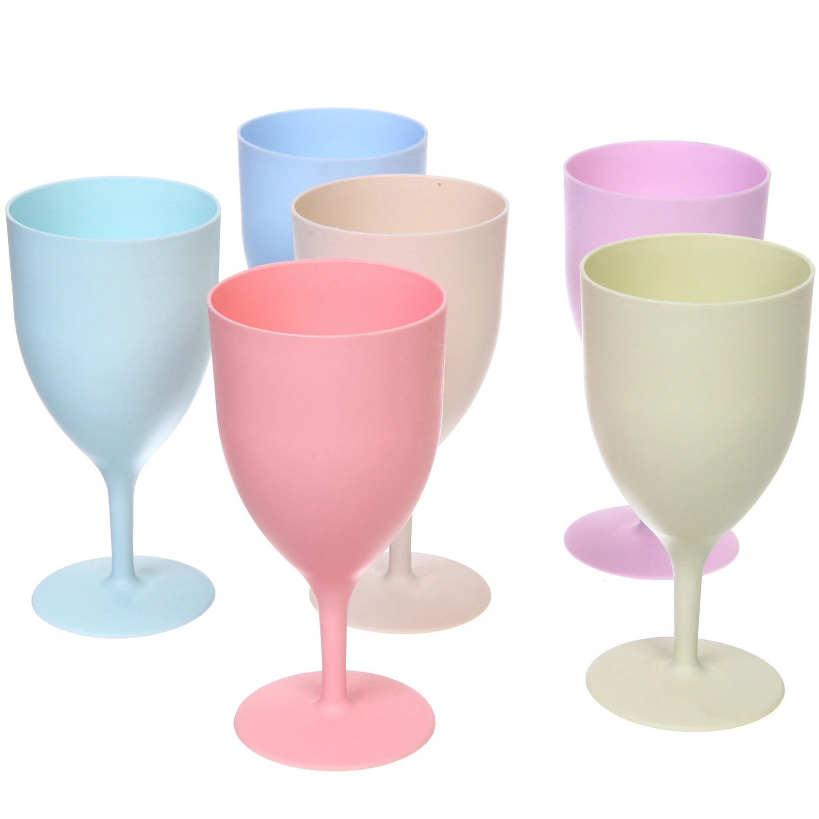 Бокалы для вина пластиковые 380 мл, набор 6 шт, пастельные цвета, микс