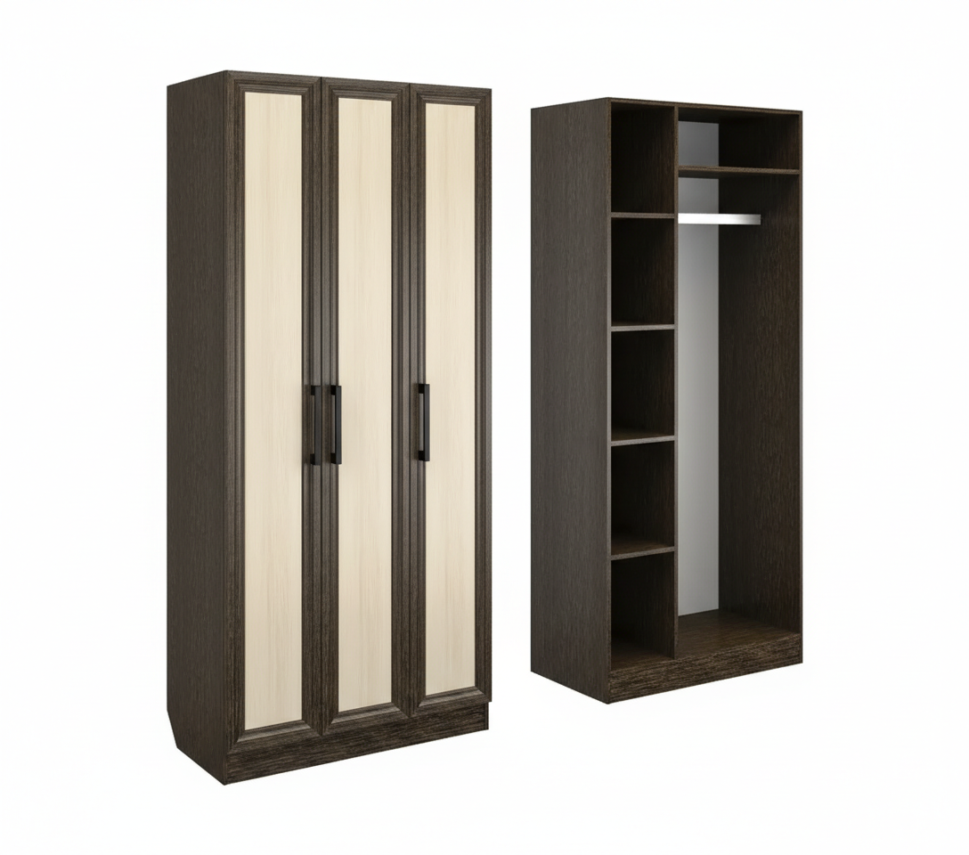 Шкаф распашной, гардероб, шкаф для одежды ШК-3/7 110/210/52 Венге/Дуб молочный