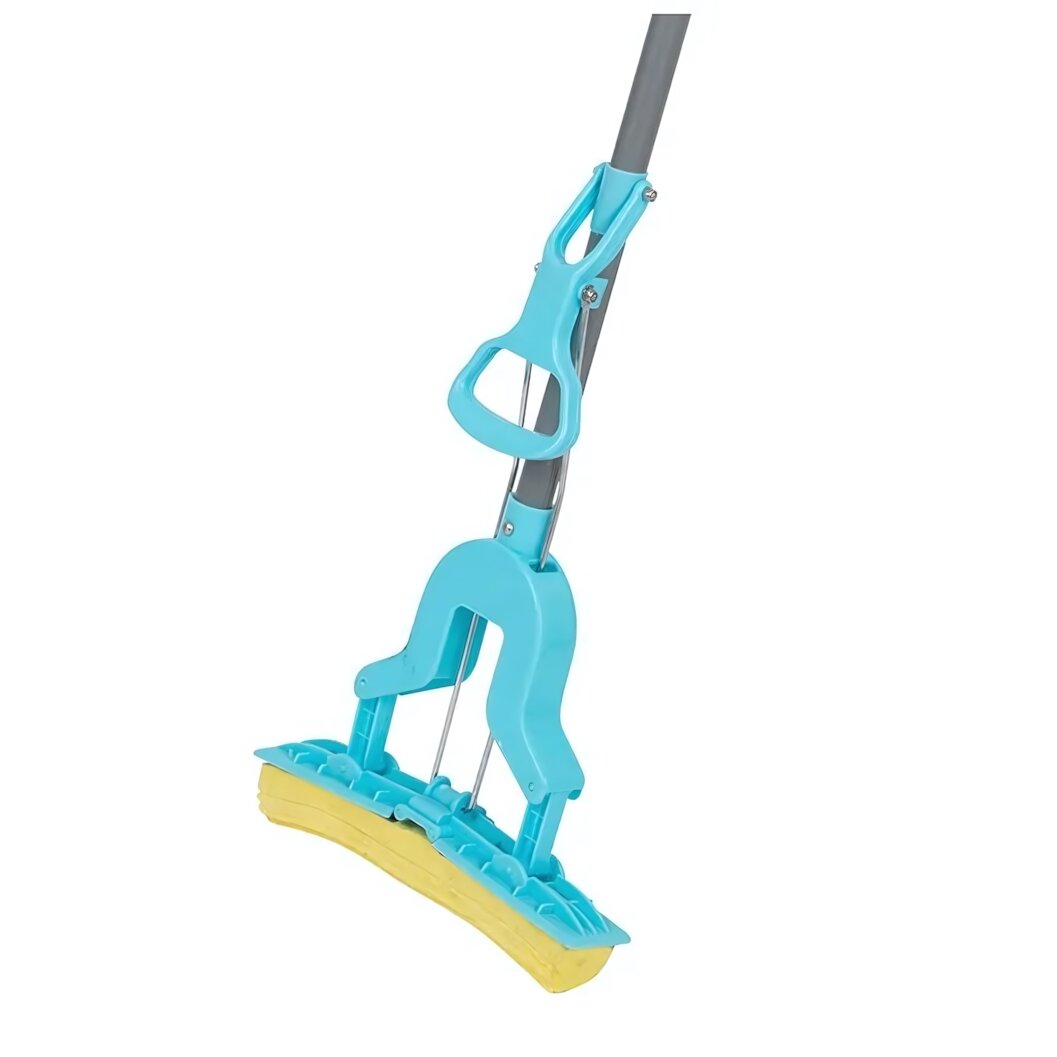 Швабра отжимная "Бабочка" с насадкой ПВА, цвет бирюзовый/желтый, механический отжим, удобная ручка