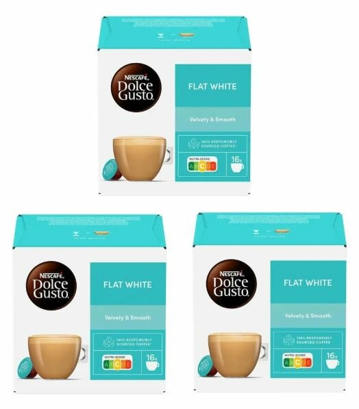 Кофе в капсулах Nescafe "Flat White", 3 упаковки по 16 шт, без глютена и ГМО