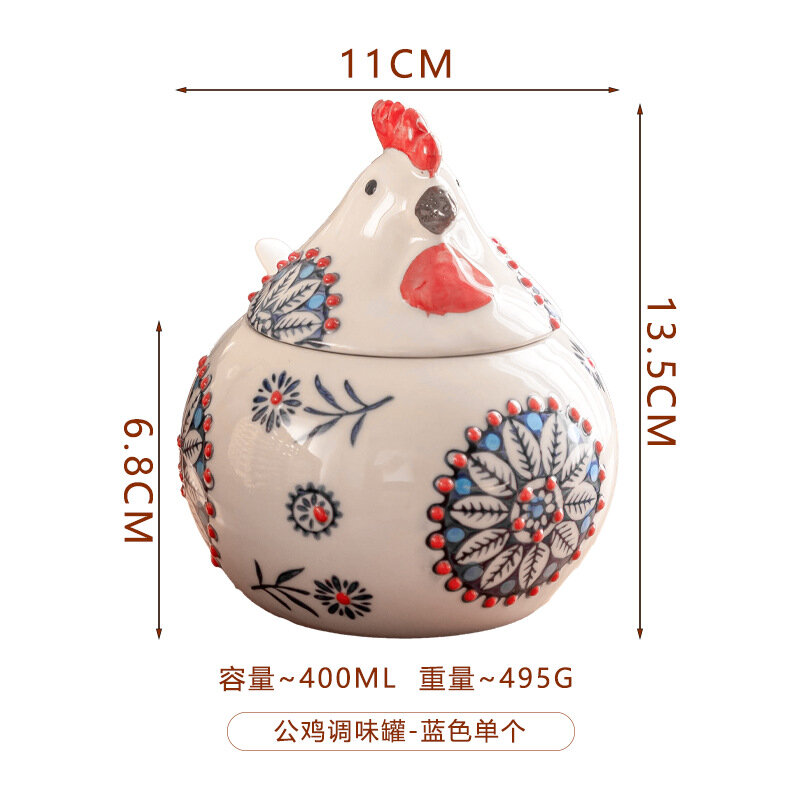 Милый простой керамический банка для приправ с курицей, креативная домашняя керамика с крышкой и ложкой, подглазурная ручная роспись, влагонепроницаемая банка для приправ