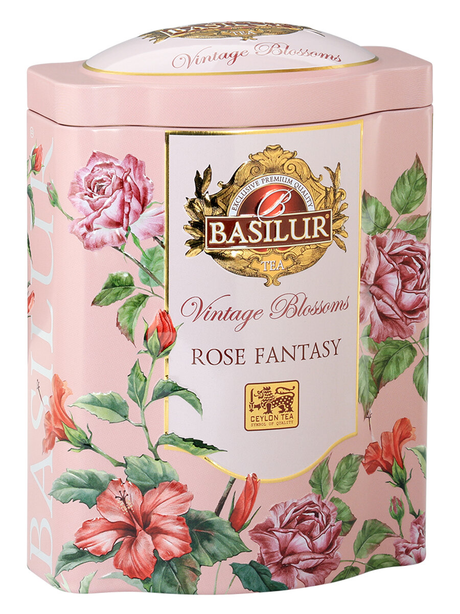 Подарочный чай Basilur Tea "Винтажные цветы", Розовая фантазия, зеленый, в жестяной банке, 100г