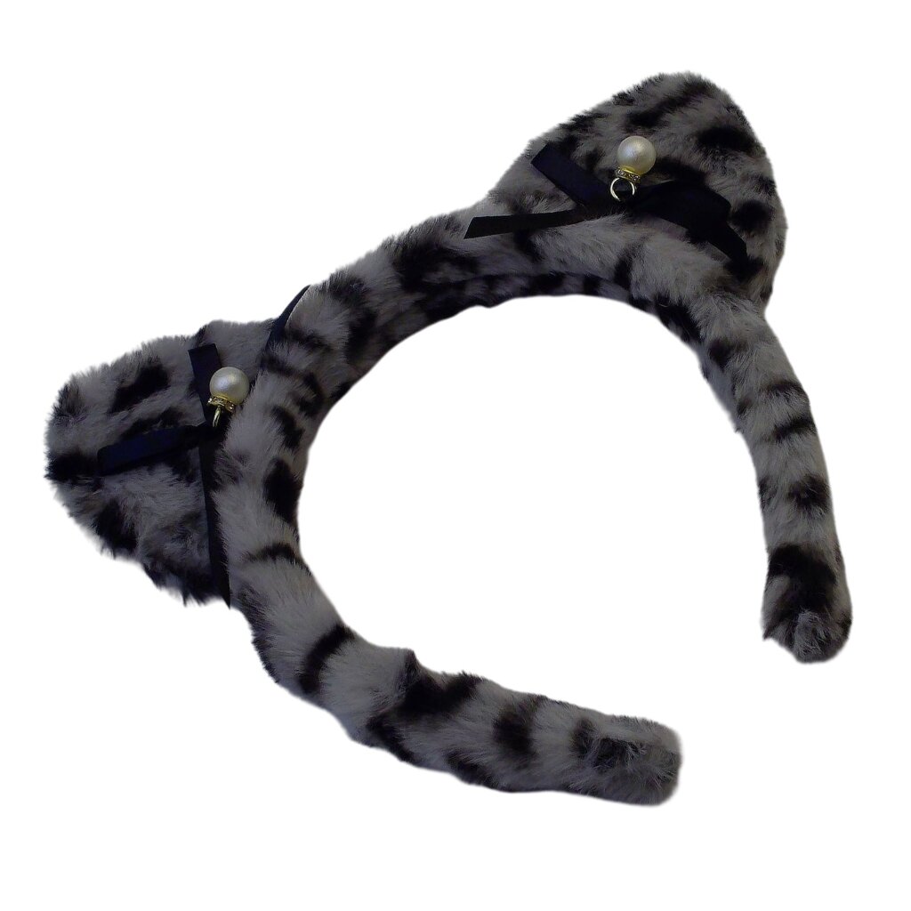 Плюшевая Повязка с леопардовыми кошачьими ушками-Серый