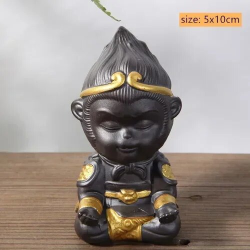 Изготовленная вручную из фиолетовой глины фигурка чайного питомца Сунь Укуна, украшение для чайного сервиза в стиле дзен, скульптурное украшение для чайного сервиза Сунь Укуна, аксессуары для китайского чайного сервиза