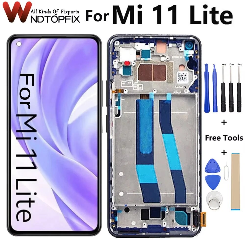 AMOLED для Xiaomi Mi 11 lite ЖК-дисплей, сенсорная панель в сборе, дигитайзер M2101K9AG, ЖК-экран для Xiaomi Mi11 Lite, ЖК-дисплей Black No Frame