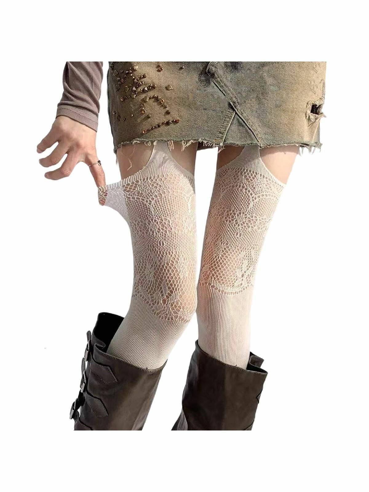 Женские чулки-гетры с кружевными цветами, Белый