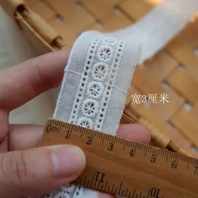 Кружевное полотно хлопковое, 3см, Off white, 10 метров
