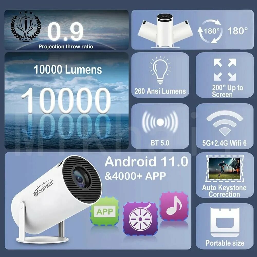 Гобо-проектор Magcubic, Android 11, разрешение 4K, двойной WiFi6, 5Вт, белый — фото 1