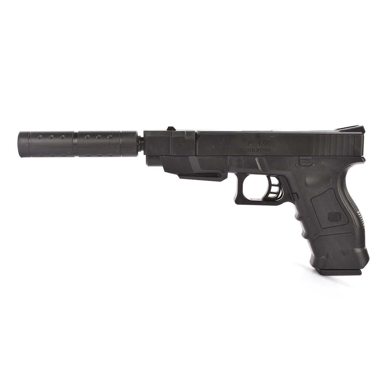 Пистолет пневматический детский, 31,5см, черный, с глушителем