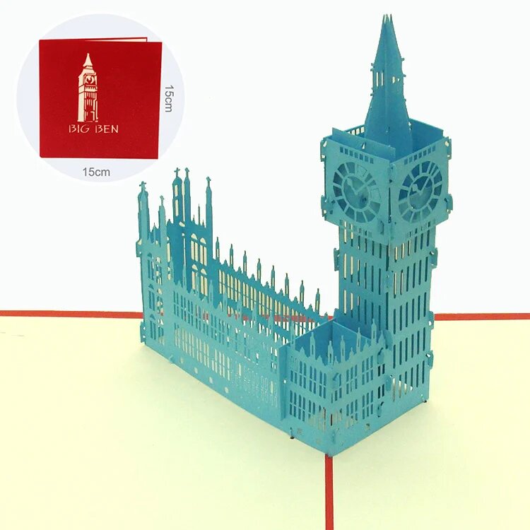 3D открытки-поп-ап с лазерной резкой, приглашения, открытки с мировой Красный, big ben-blue