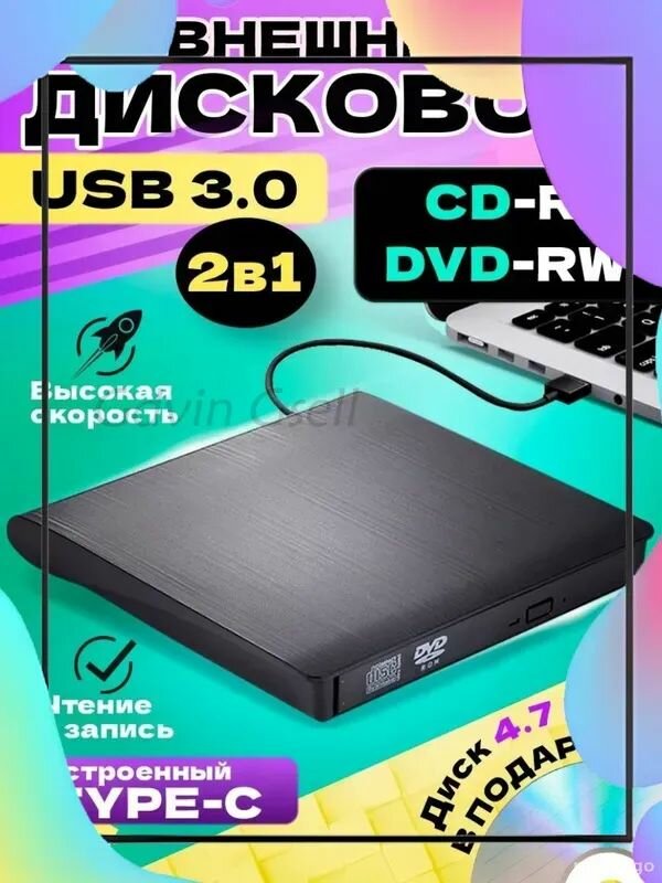 Эксклюзивный портативный привод CD/DVD с USB 3.0 для Mac, ПК и ноутбуков, обеспечивающий запись на RW диски
