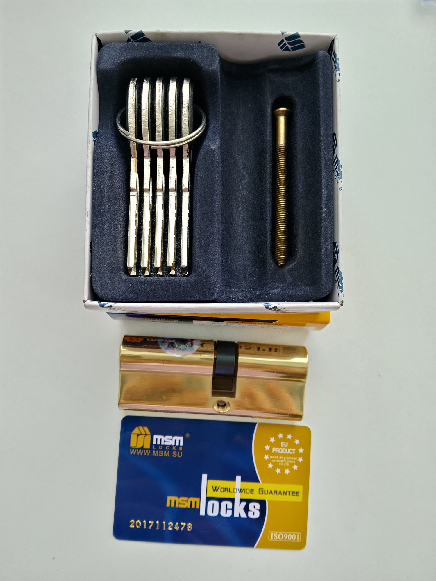 Замок врезной MSM цилиндровый механизм С 45/35 РВ, полированная латунь.