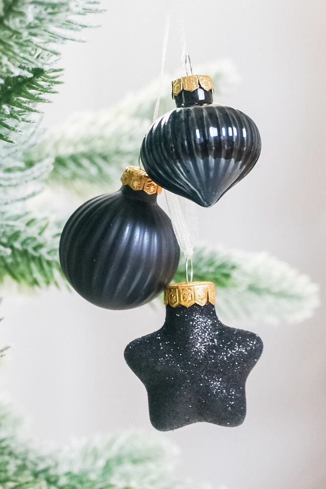 Ёлочное украшение-гроздь новогодняя терция, стекло, чёрная, 12 см, Kaemingk 121018-2