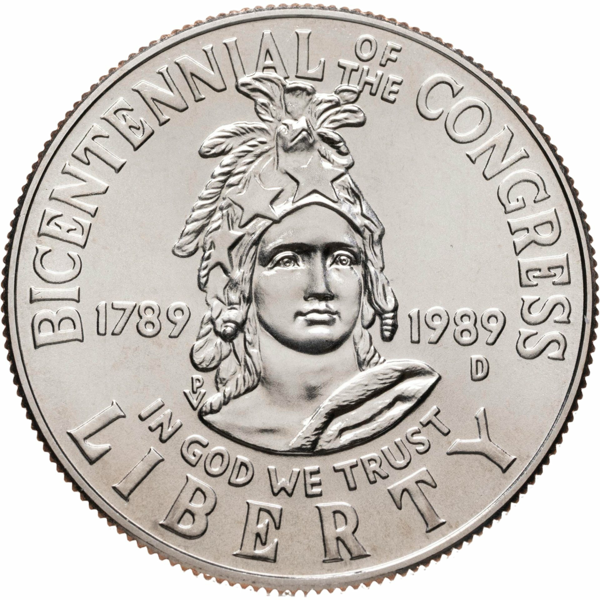 США 50 центов 1/2 доллара, half dollar 1989 "200 лет Конгрессу США", Медь, в сохранности UNC