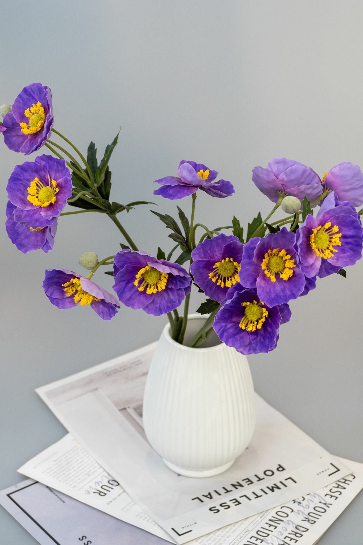 Искусственные цветы мак сиреневый букет для декора премиум серия 2 ветки 65 см