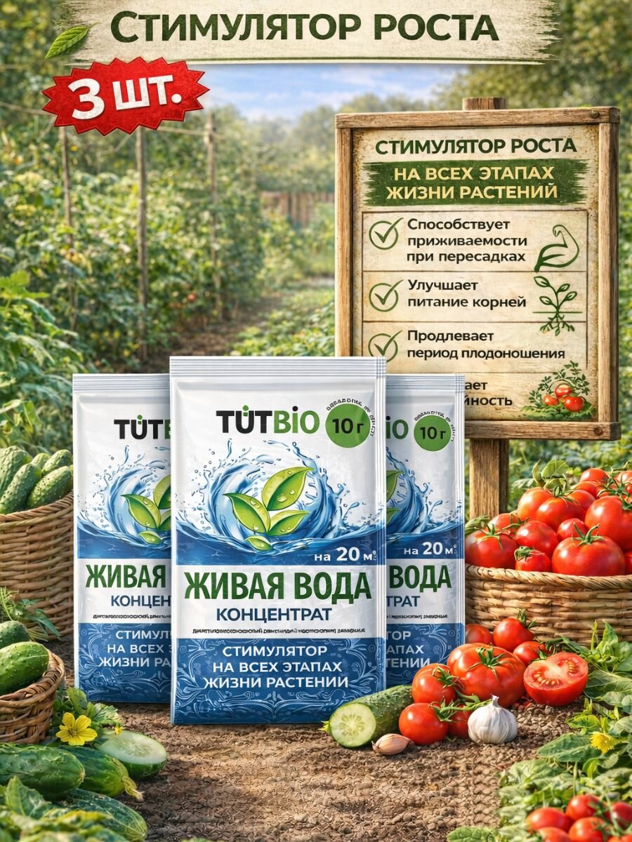 Биостимулятор роста и корней растений живая вода 10 г , 3 шт