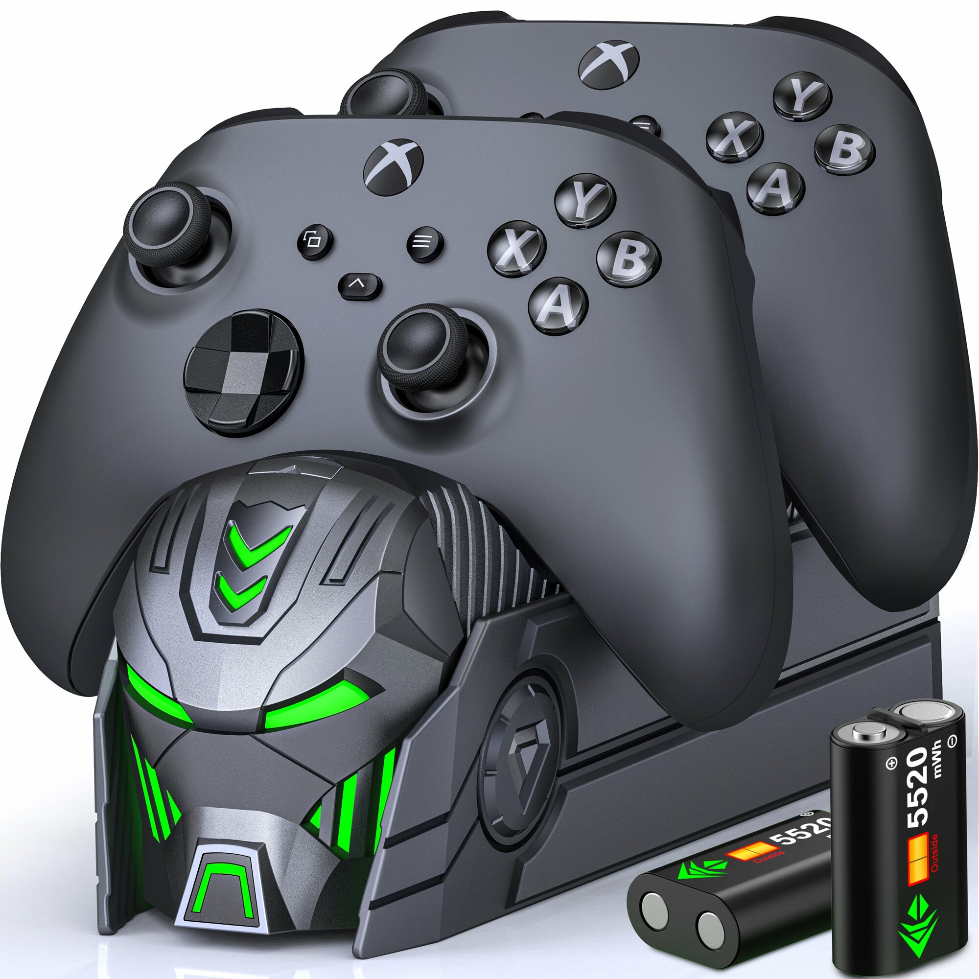 Зарядная станция док-станция + 2 мощных аккумулятора емкость 5520mWh для геймпадов Xbox One S/X и Xbox Series S/X Серая