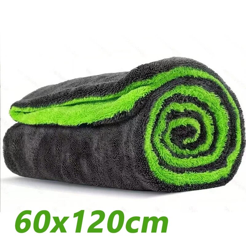 Салфетка для авто 60x120 см, микрофибра, черная с зеленой