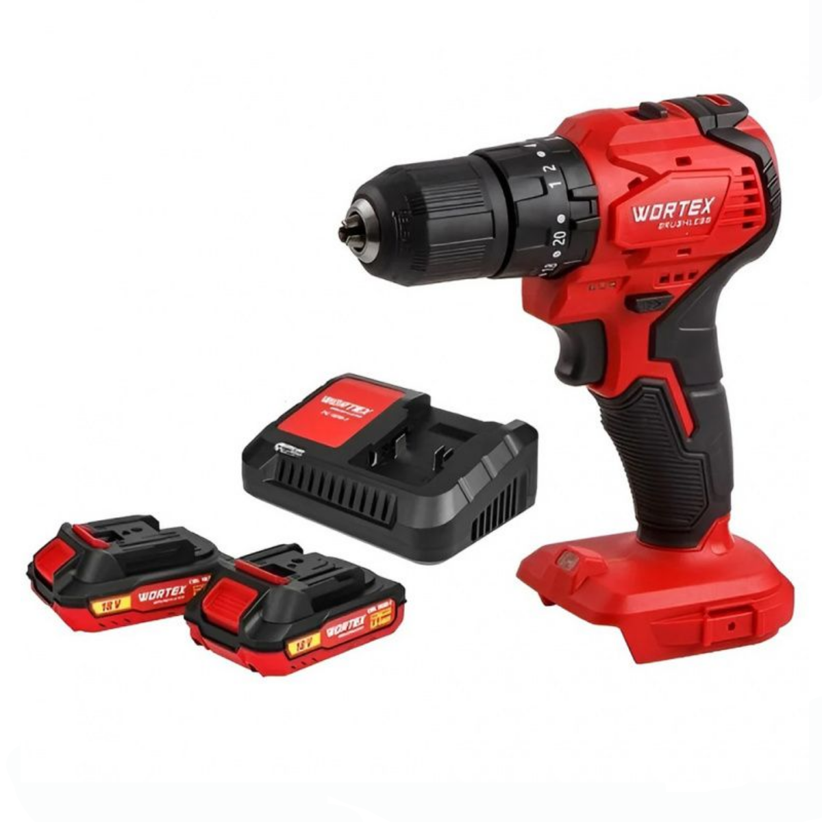 Дрель-шуруповерт аккумуляторная Wortex BD 2030-1 DLi ALL1 (1333424) красный/черный, 2х2 Ач
