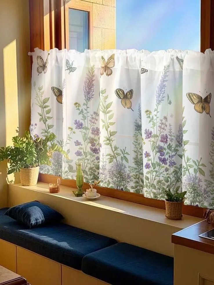 Штора для кухни CFL 150х60 см крепление Люверсы золотой, сетчатая ткань