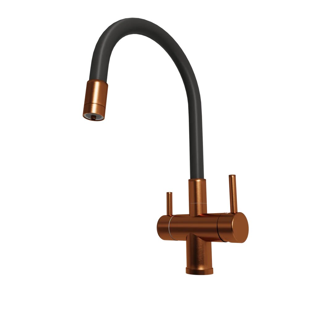 Смеситель для кухни Emar PVD ЕС - 3015 PVD Coppery с краном для питьевой воды, с поворотным изливом, матовый, однорычажный, нержавеющая сталь, с керамическим картриджем