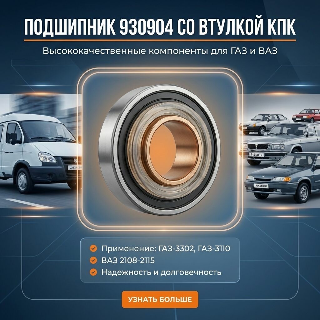 Подшипник 930904 25х37х7 вала рулевого для а/м Газель 3302, ГАЗ-3110 с втулкой КПК; Ваз (2108-2115)-1шт
