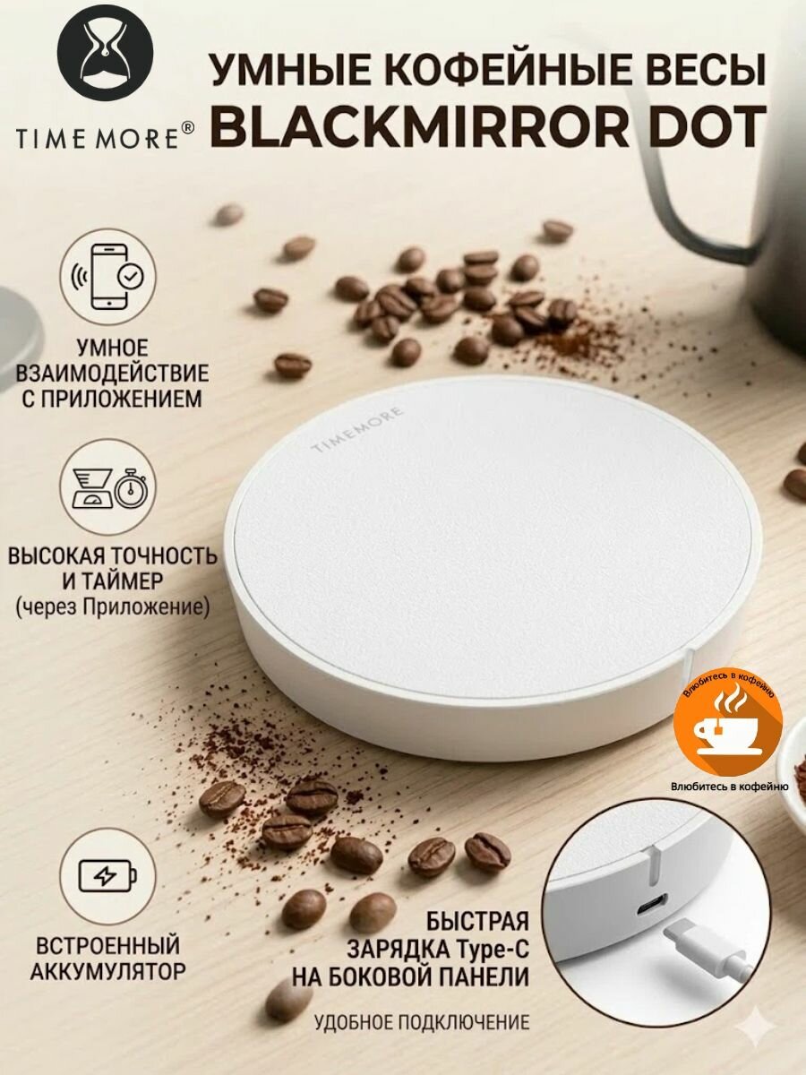 Timemore Электронные кухонные весы BLACKMIRROR Dot, белый