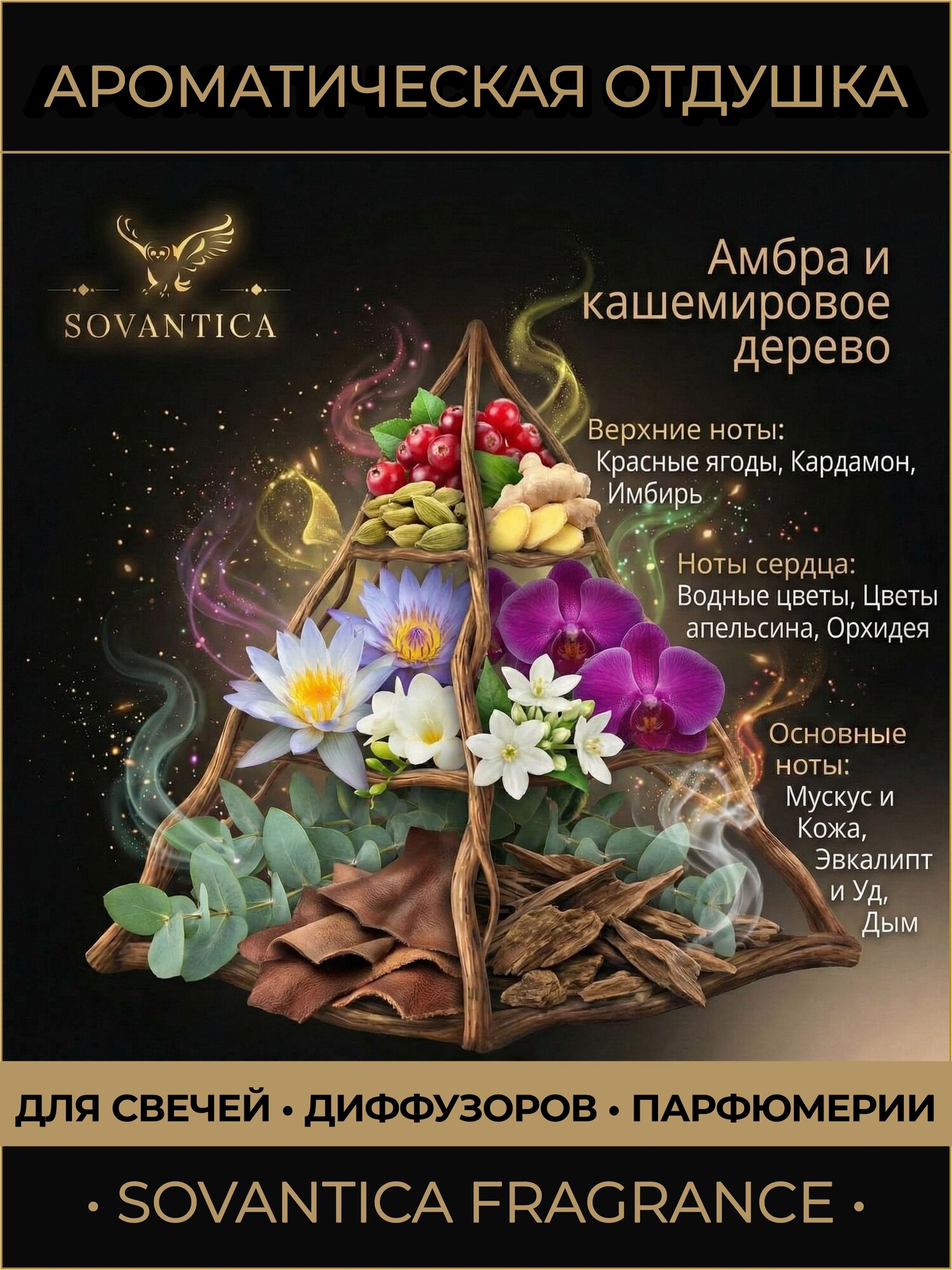 Ароматическая отдушка 10 г Амбра и кашемировое дерево (Amber and cashmere wood), Sovantica