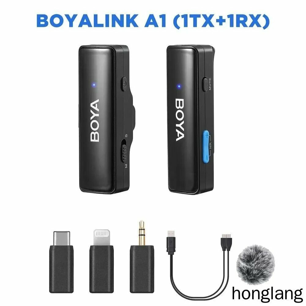 Микрофонная стойка универсальный Микрофон петличный беспроводной BOYA Boyalink, петличка для телефона, для айфона/iphone, для андроид. Петличка разъем type-c, lightning, mini Jack 3.5мм, черный, черный матовый