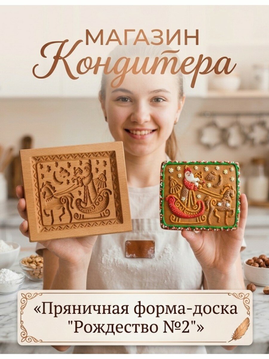 Пряничная форма-доска "Рождество №2"для изготовления пряников и печенья