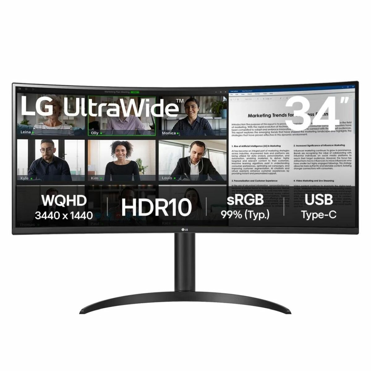 Монитор LG 34" UltraWide 34WR55QK-B черный VA LED 21:9 HDMI матовая HAS 300cd 178гр/178гр 3440x1440 100Hz DP Ultra WQHD USB 6.9кг